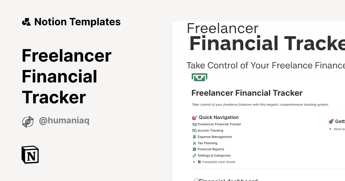 Freelancer Financial Tracker Template by Humaniaq | Notion Marketplace