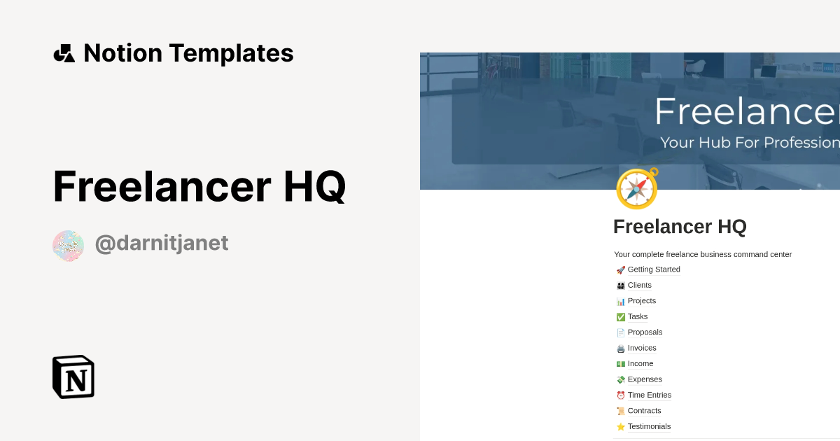 Freelancer HQ Template by DarnItJanet | Notion Marketplace