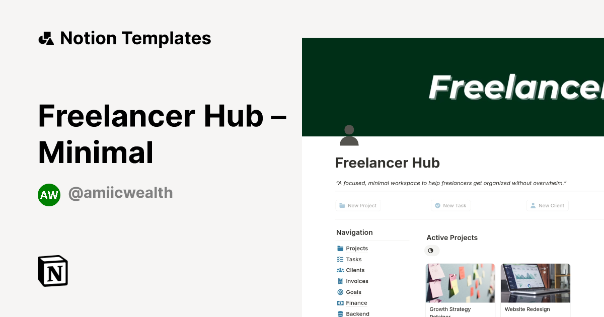 Freelancer Hub – Minimal Template by AMIIC Wealth | Notion Marketplace