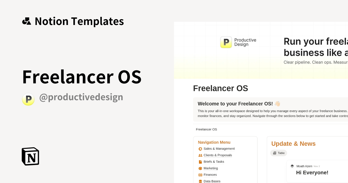 Freelancer OS Template by Productive Design | Notion Marketplace