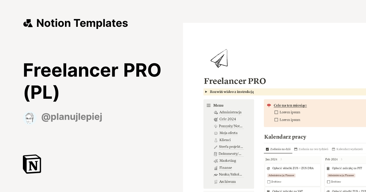 Freelancer PRO (PL) Template by PlanujLepiej | Emilia Wiśniewska | Notion Marketplace