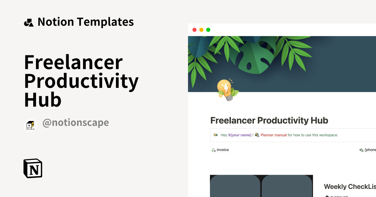 Freelancer Productivity Hub Template | Notion Marketplace
