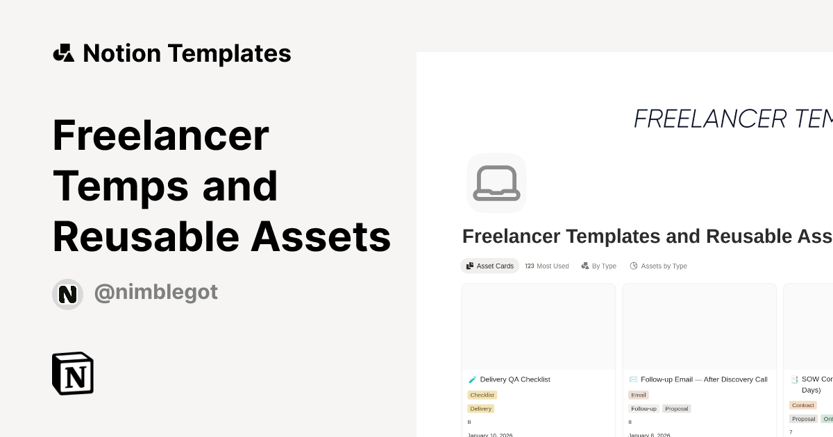 Freelancer Temps and Reusable Assets Template by NimbleGot | Notion ...