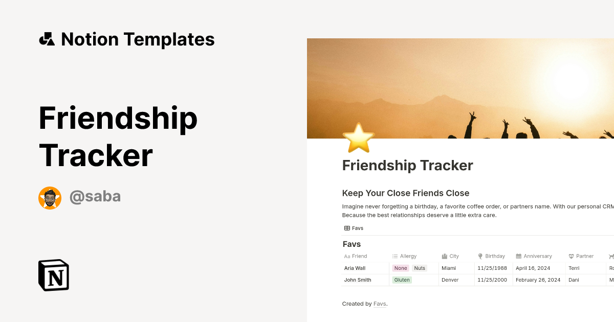 Friendship Tracker Template | Notion Marketplace