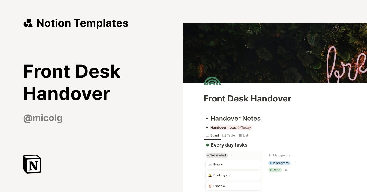 Front Desk Handover Template by Micol G. | Notion Marketplace