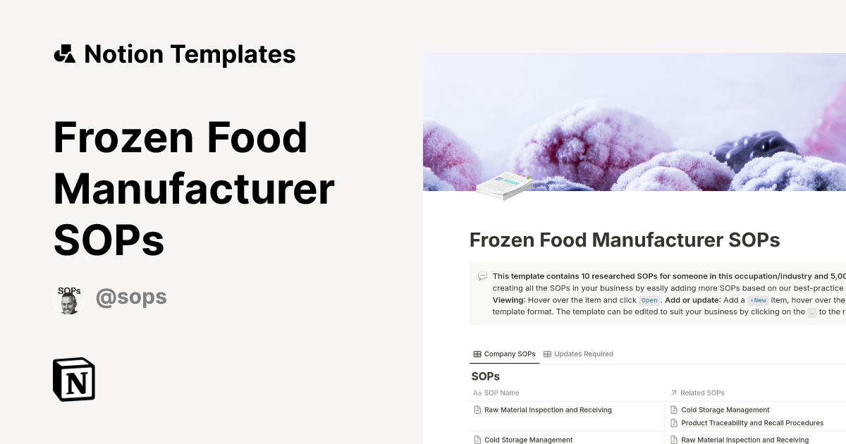 Frozen Food Manufacturer SOPs Template by SOPs | Notion Marketplace