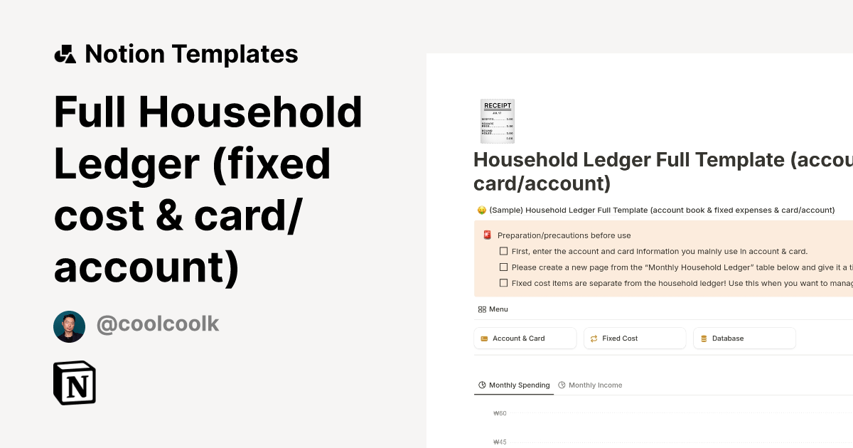 Full Household Ledger (fixed cost & card/account) Template | Notion ...