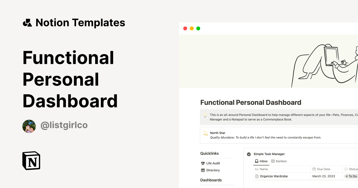 Functional Personal Dashboard Template | Notion Marketplace