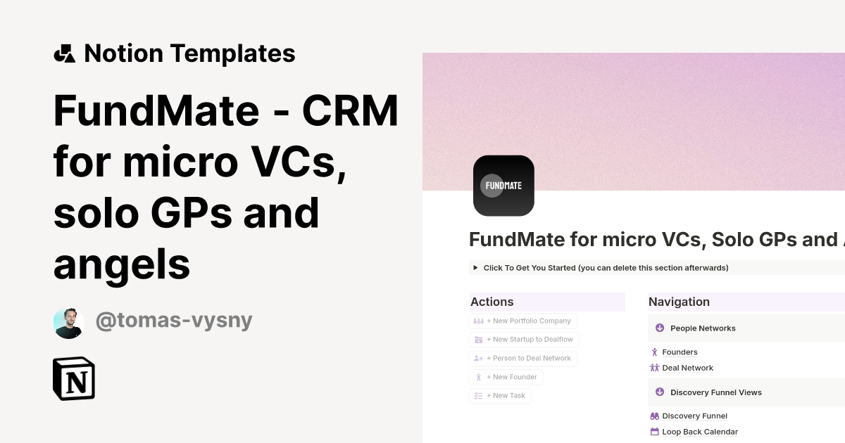 FundMate - CRM for micro VCs, solo GPs and angels Template | Notion ...