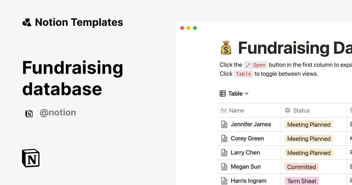 Fundraising database Template by Notion | Notion Marketplace