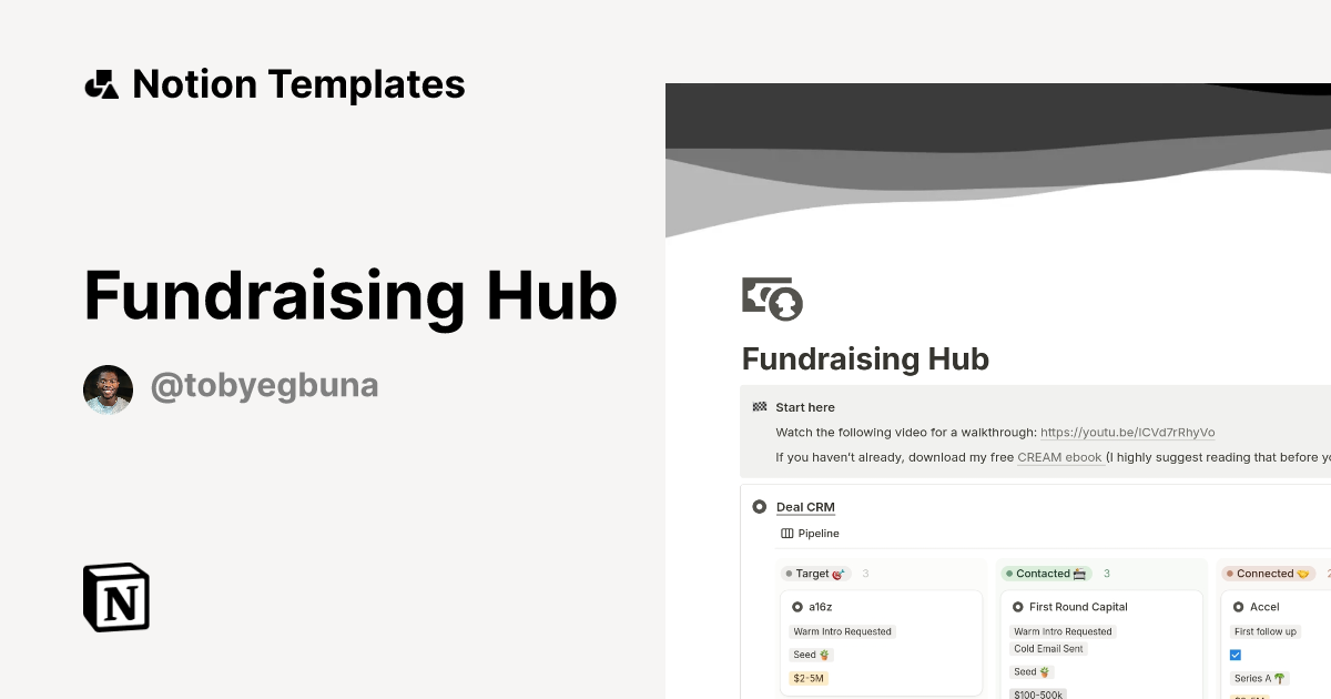 Fundraising Hub Template by Toby Egbuna | Notion Marketplace