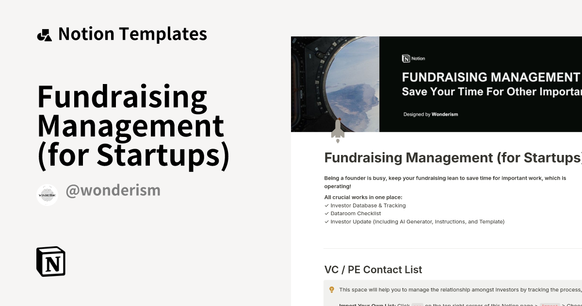 Fundraising Management (for Startups) Template by Wonderism | Notion ...