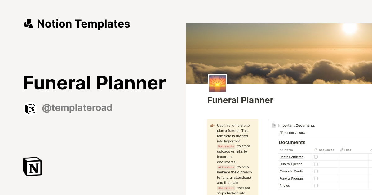 Funeral Planner Template by Template Road | Notion Marketplace