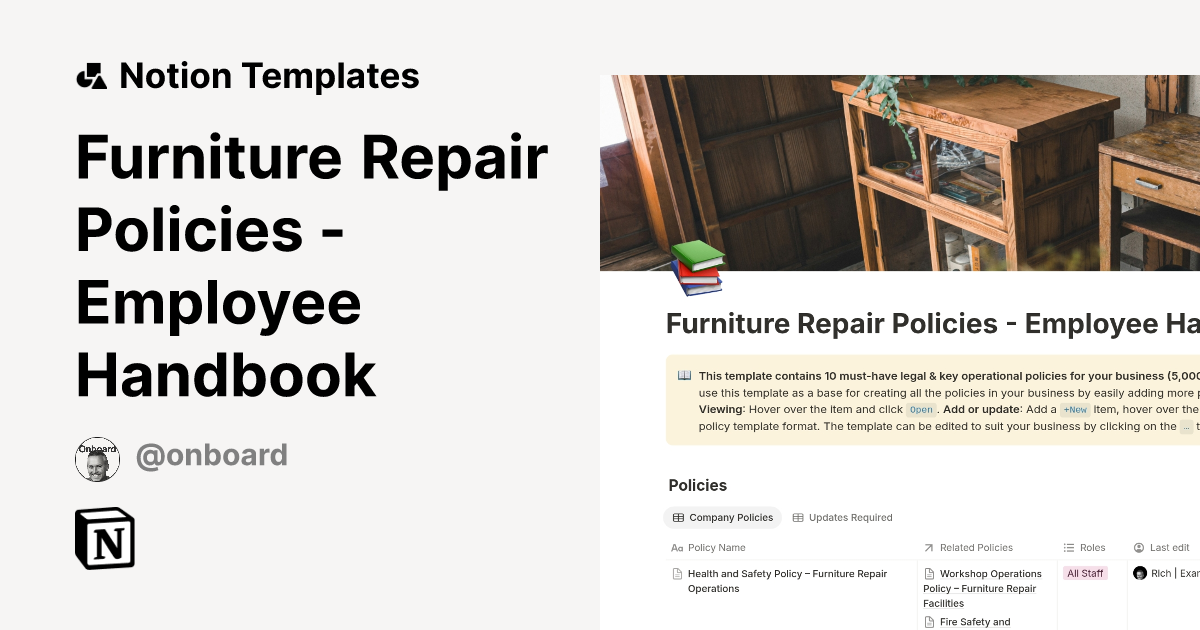 Furniture Repair Policies - Employee Handbook Template | Notion Marketplace