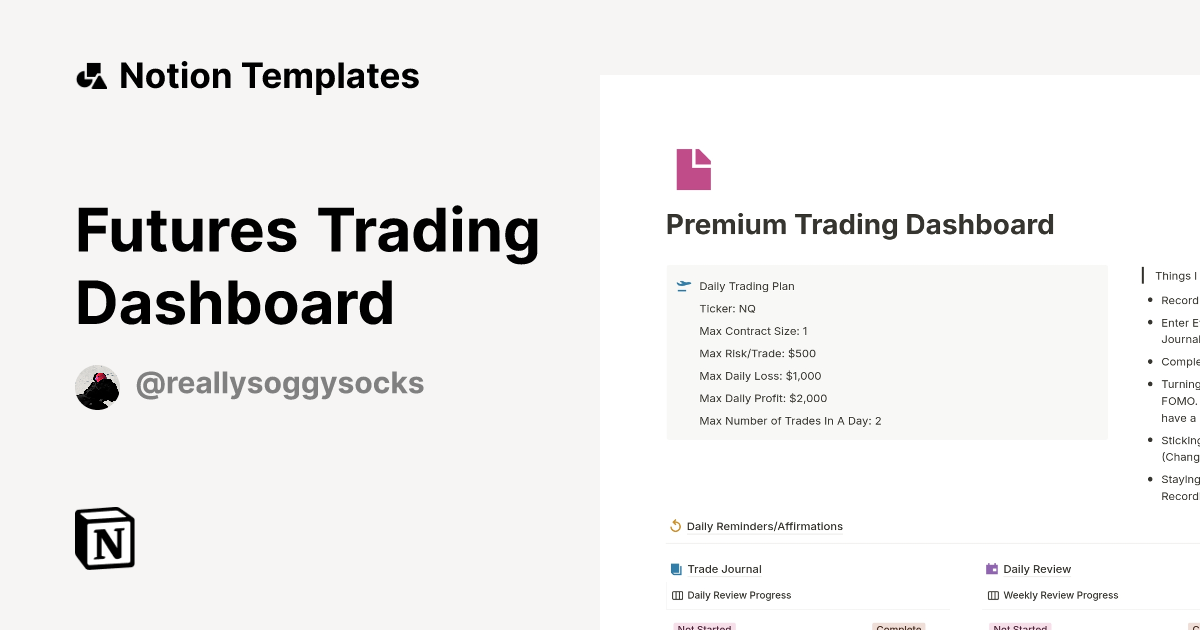 Futures Trading Dashboard Template by ReallySoggySocks | Notion Marketplace