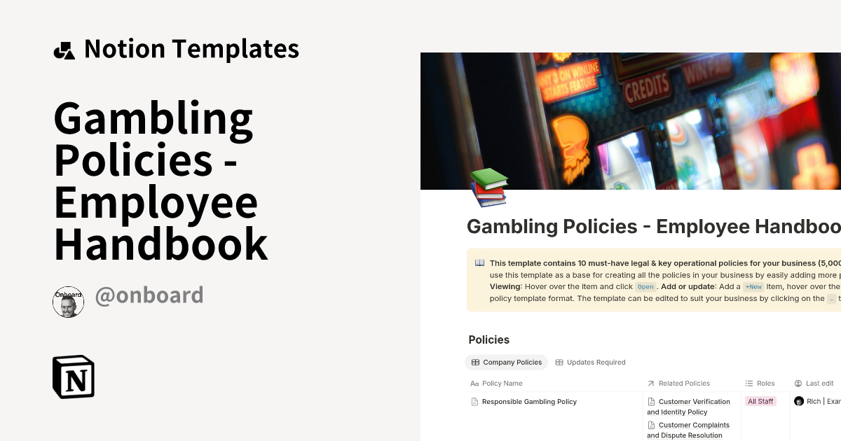 Gambling Policies - Employee Handbook Template by Onboarding Checklists ...
