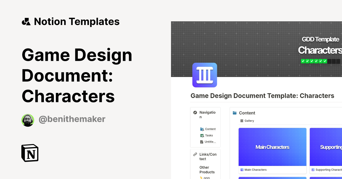 Game Design Document: Characters Template by Beni | Notion Marketplace