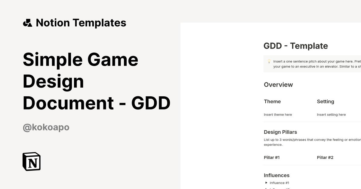 Simple Game Design Document - GDD Template by Kokoapo | Notion Marketplace