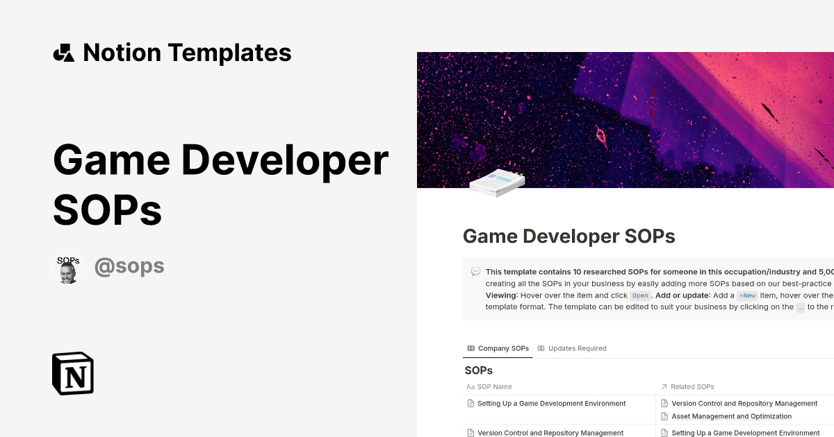 Game Developer SOPs Template | Notion Marketplace