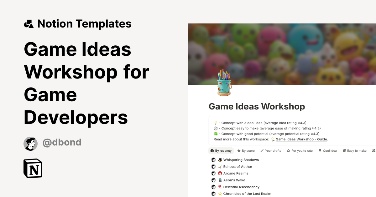Game Ideas Workshop for Game Developers Template | Notion Marketplace