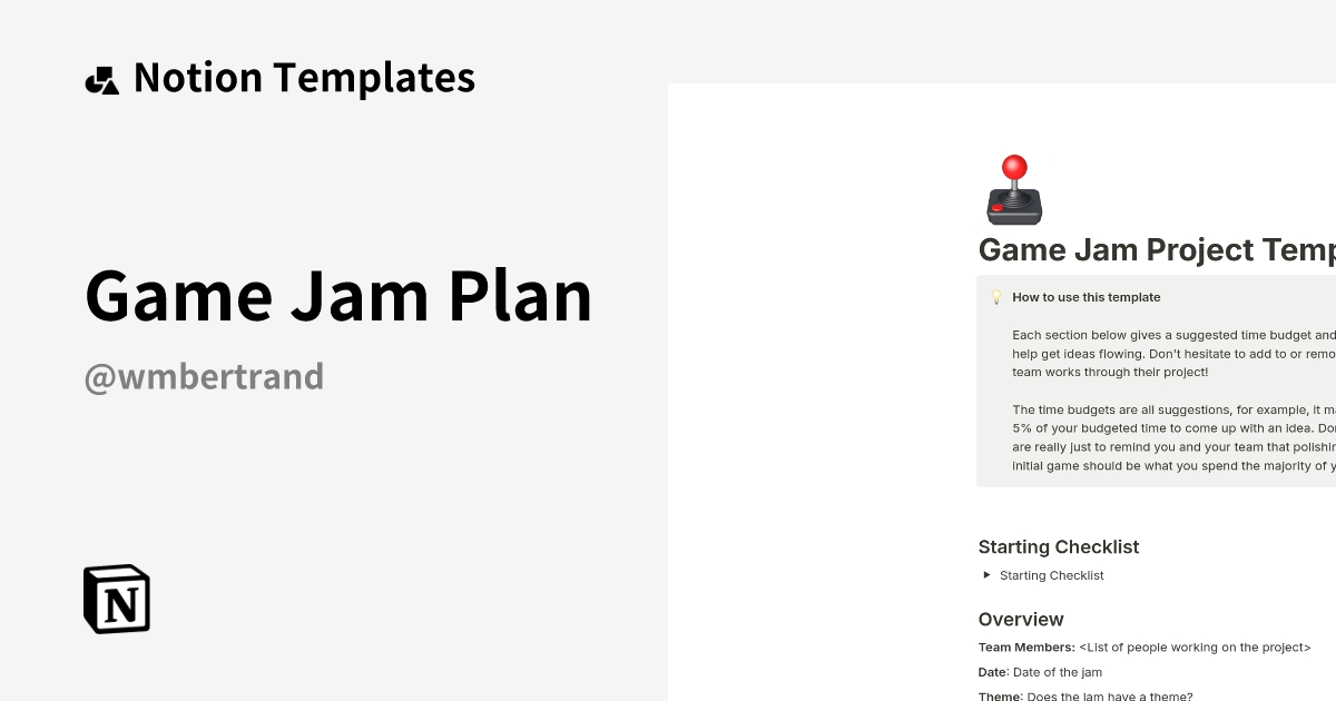 Game Jam Plan Template by William | Notion Marketplace