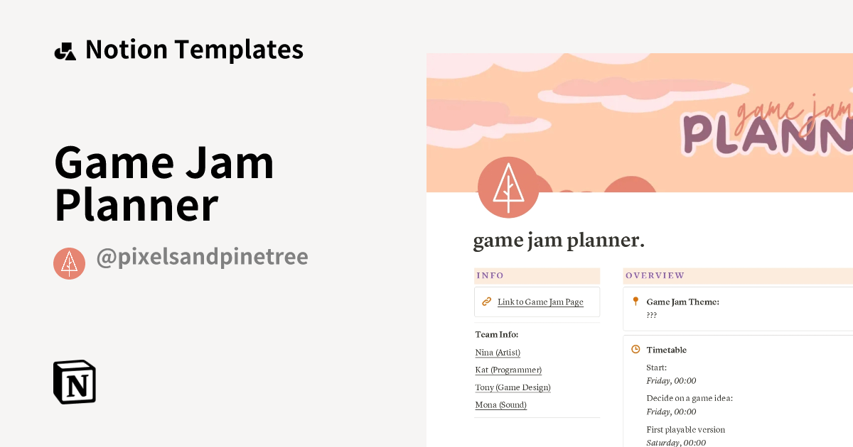 Game Jam Planner Template | Notion Marketplace