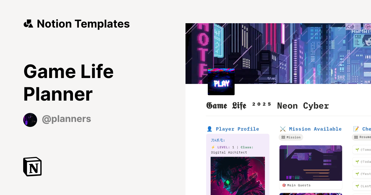 Game Life Planner Template by Planner's | Notion Marketplace