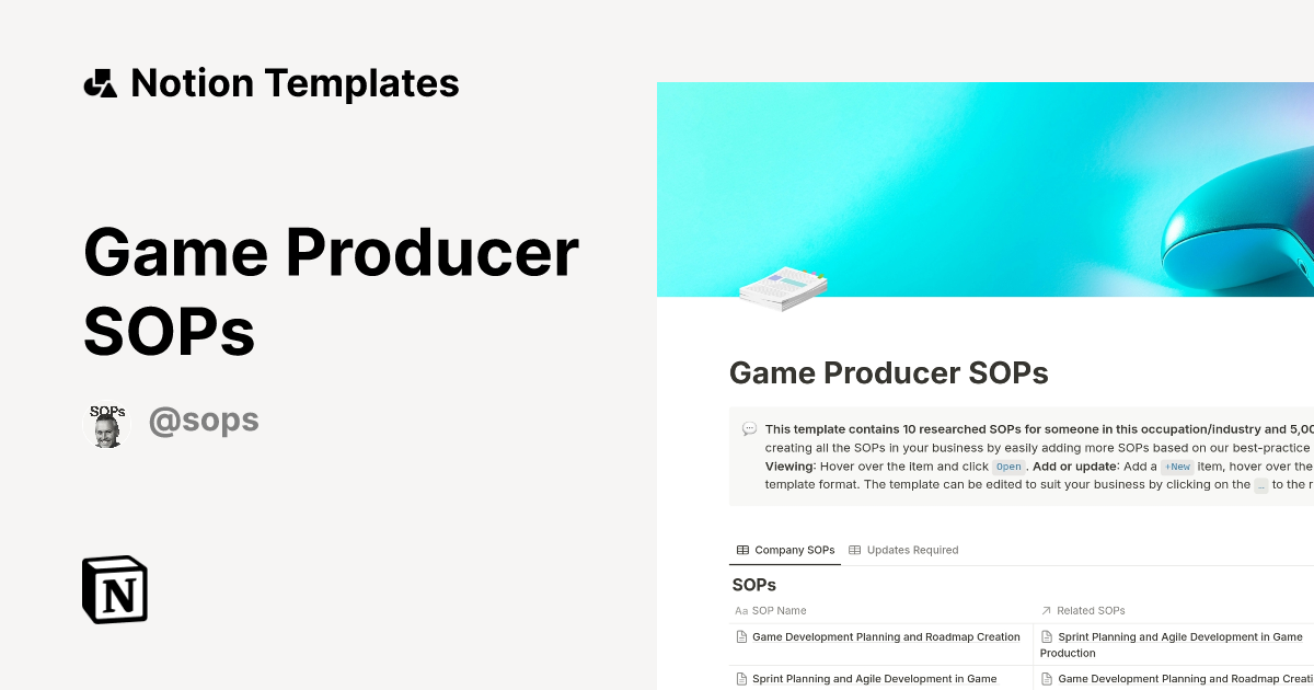 Game Producer SOPs Template | Notion Marketplace