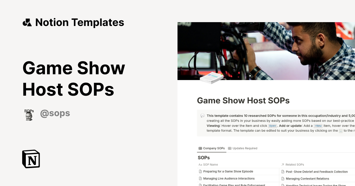 Game Show Host SOPs Template by SOPs | Notion Marketplace