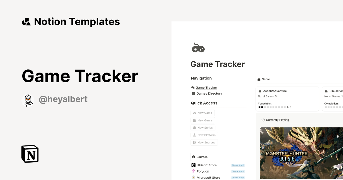 Game Tracker Template by HeyAlbert | Notion Marketplace