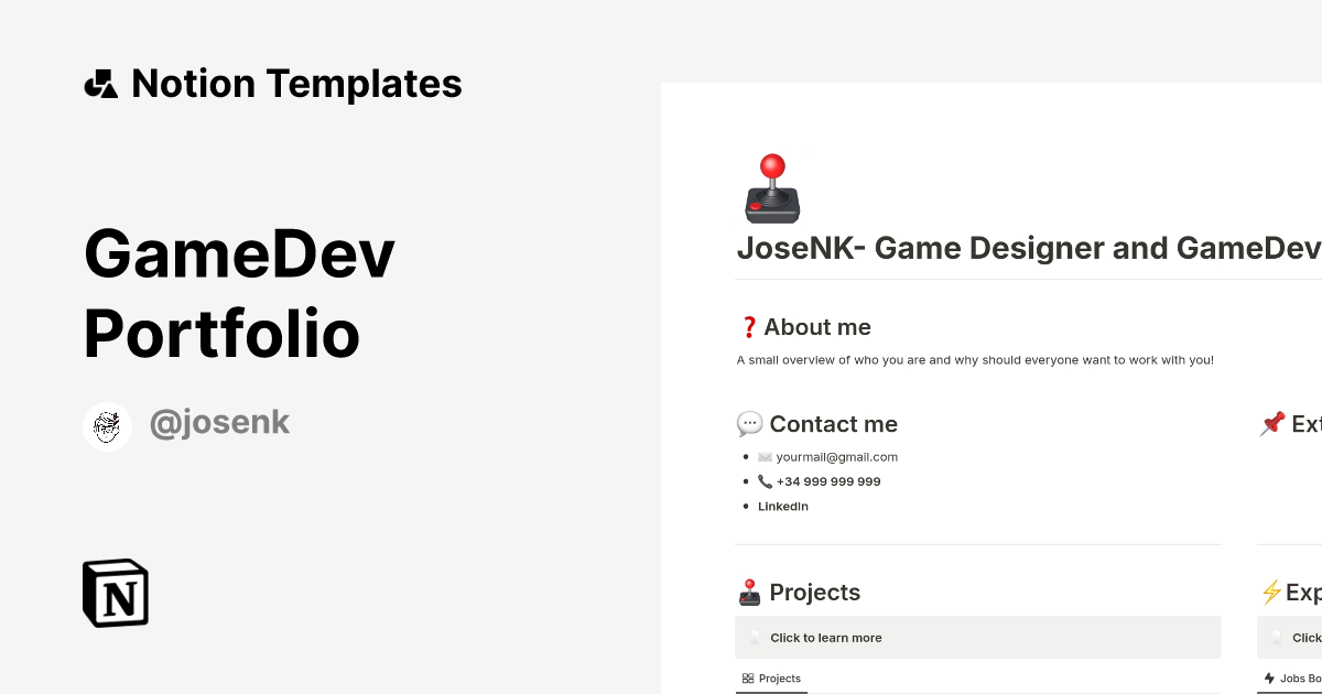 GameDev Portfolio Template by Jose NK | Notion Marketplace
