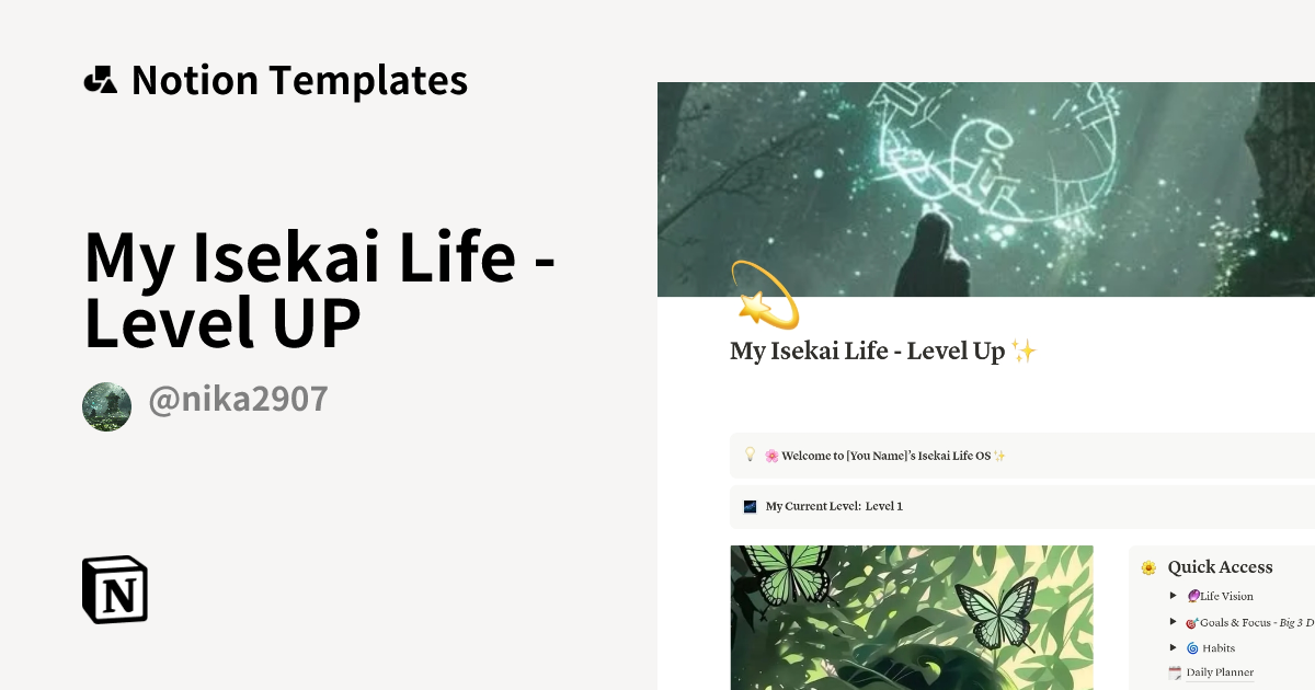My Isekai Life - Level UP Template | Notion Marketplace