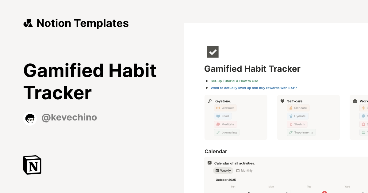 Gamified Habit Tracker Template | Notion Marketplace
