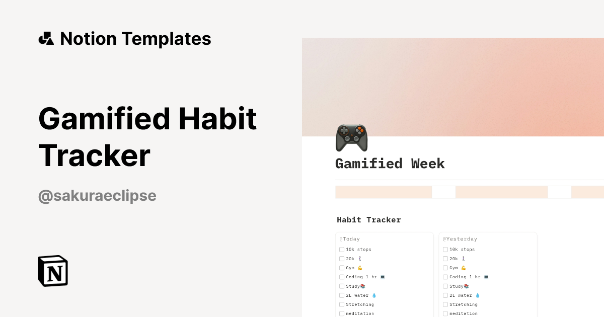Gamified Habit Tracker Template by Sakuraeclipse | Notion Marketplace