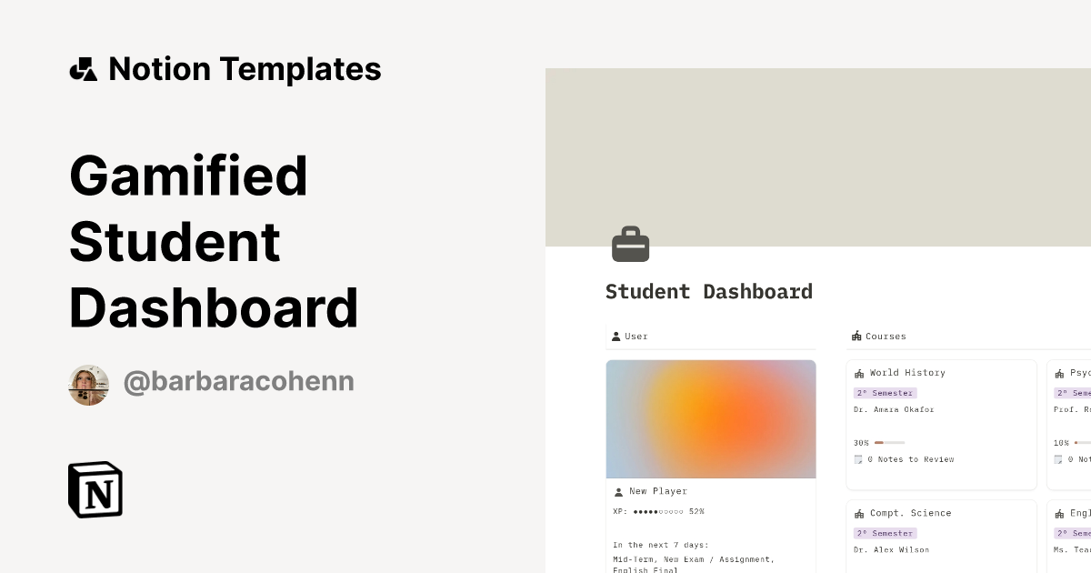 Gamified Student Dashboard Template | Notion Marketplace