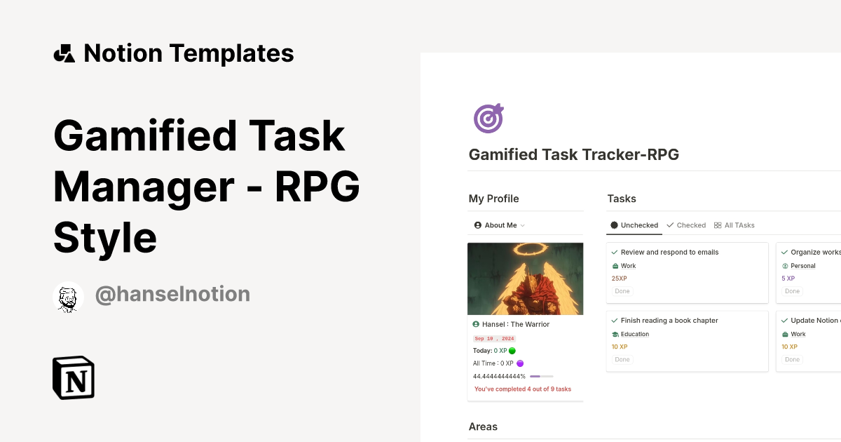 Gamified Task Manager - RPG Style Template by Hansel Systems | Notion ...