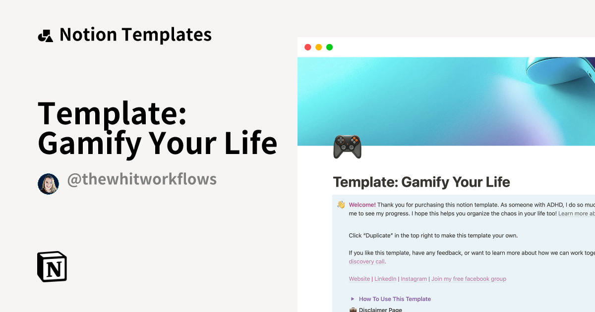 Template: Gamify Your Life Template by Katie | The Whit Workflows ...