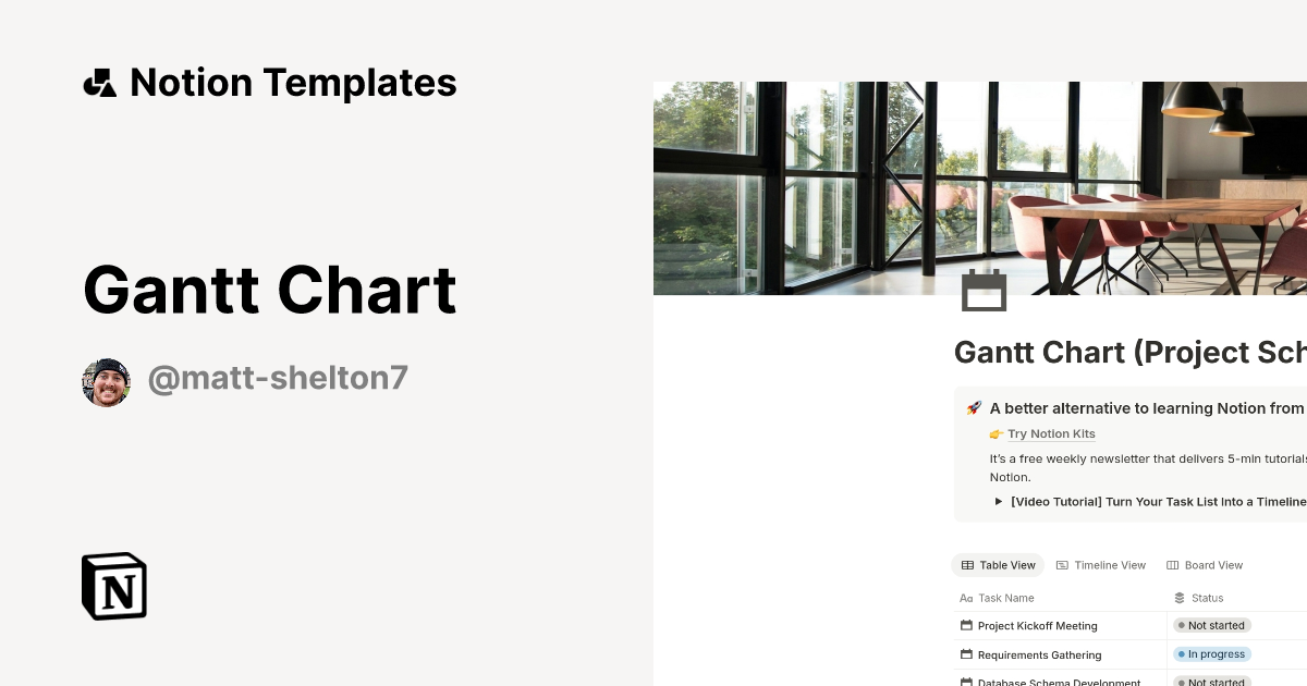 Gantt Chart Template by Matt Shelton | Notion Marketplace