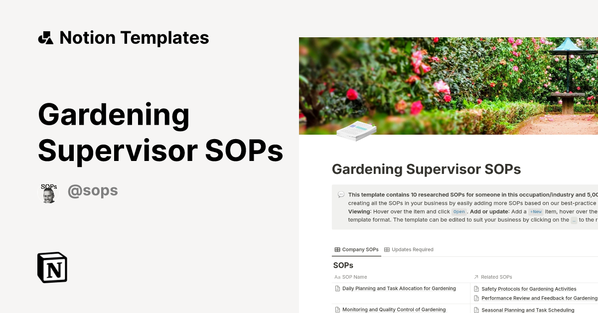 Gardening Supervisor SOPs Template by SOPs | Notion Marketplace