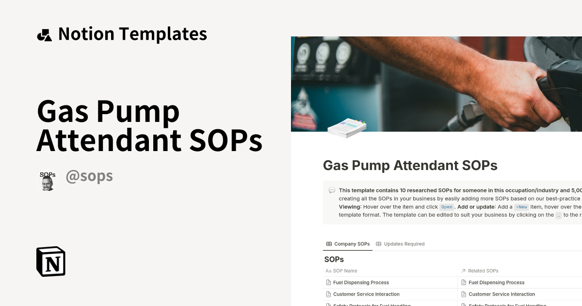 Gas Pump Attendant SOPs Template by SOPs | Notion Marketplace