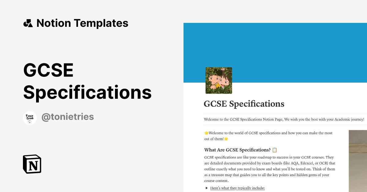GCSE Specifications Template by Tonie | Notion Marketplace