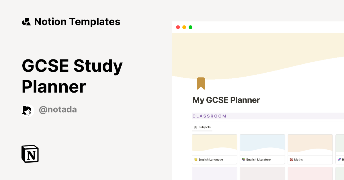 GCSE Study Planner Template by Naomi | Notada | Notion Marketplace