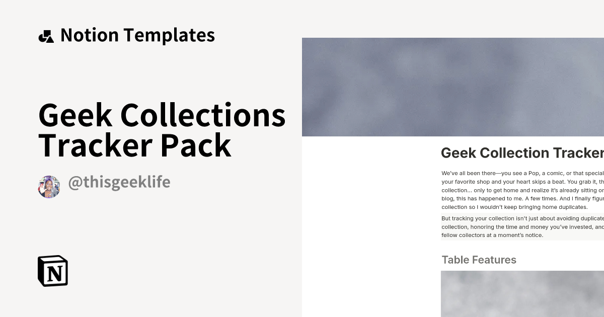 Geek Collections Tracker Pack Template | Notion Marketplace
