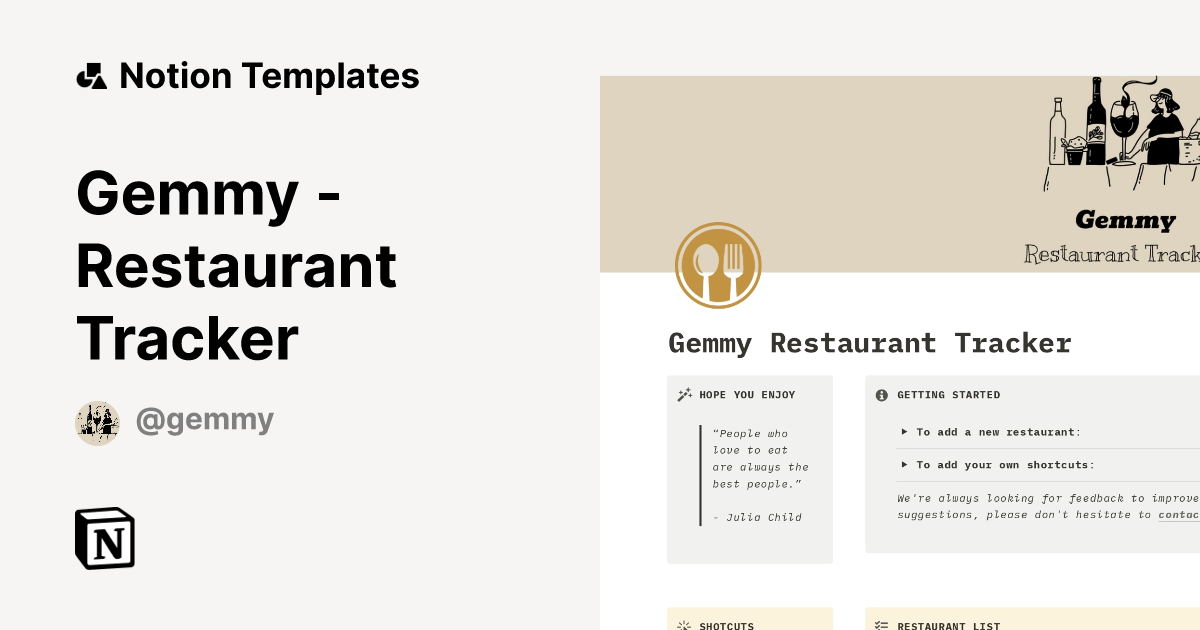 Gemmy - Restaurant Tracker Template | Notion Marketplace
