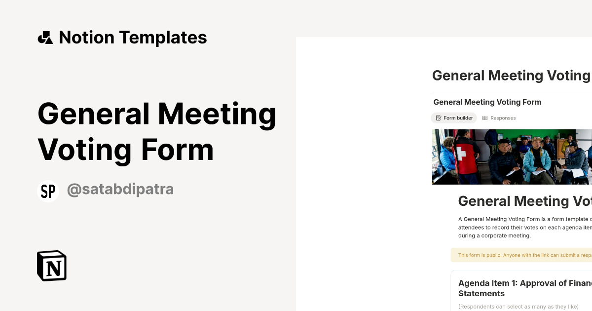 General Meeting Voting Form Template | Notion Marketplace
