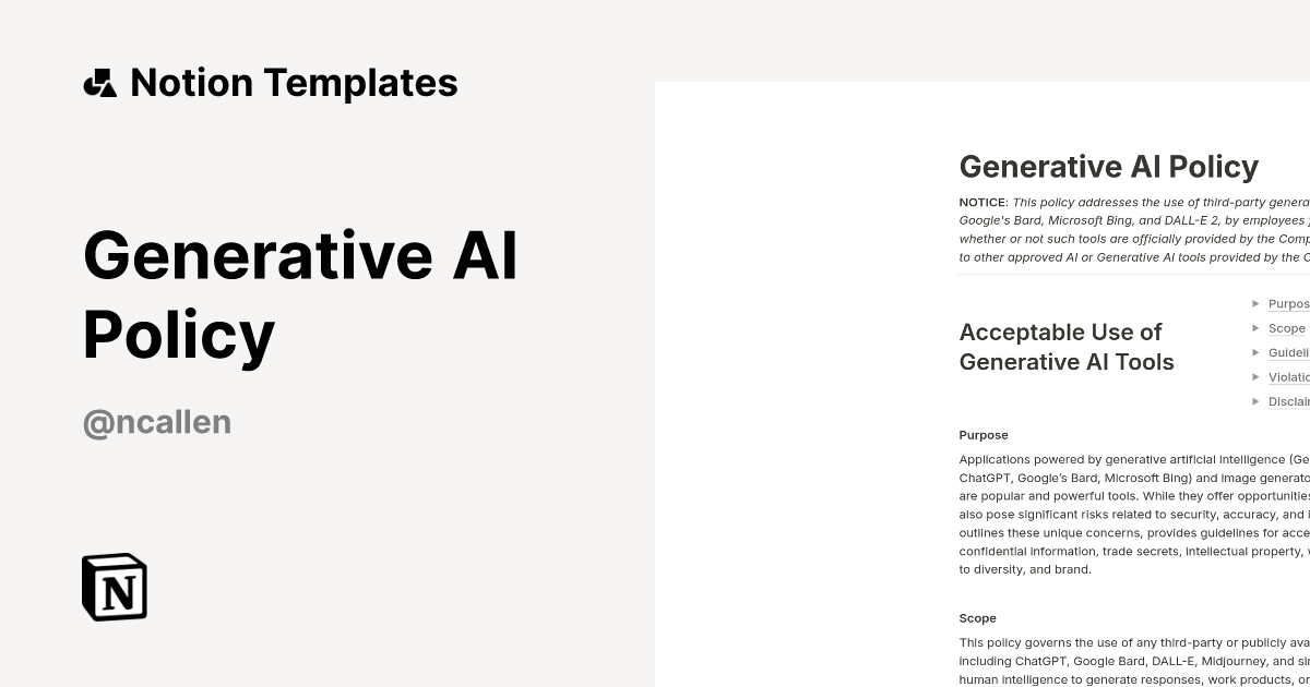Generative AI Policy Template by ncallen | Notion Marketplace