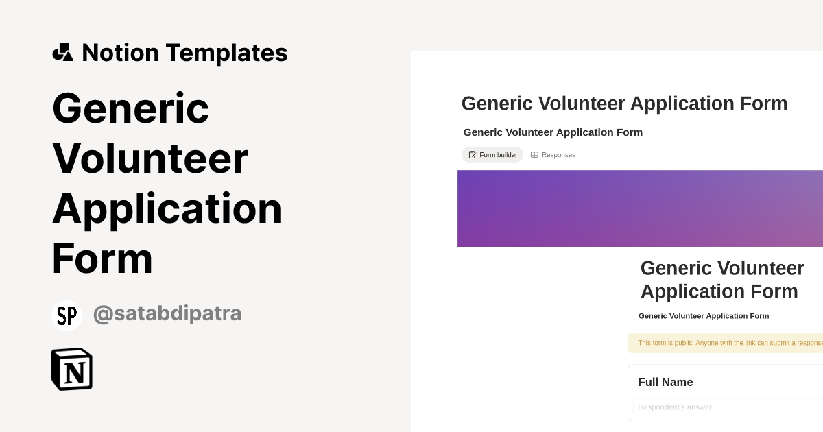 Generic Volunteer Application Form Template by Satabdi Patra | Notion ...