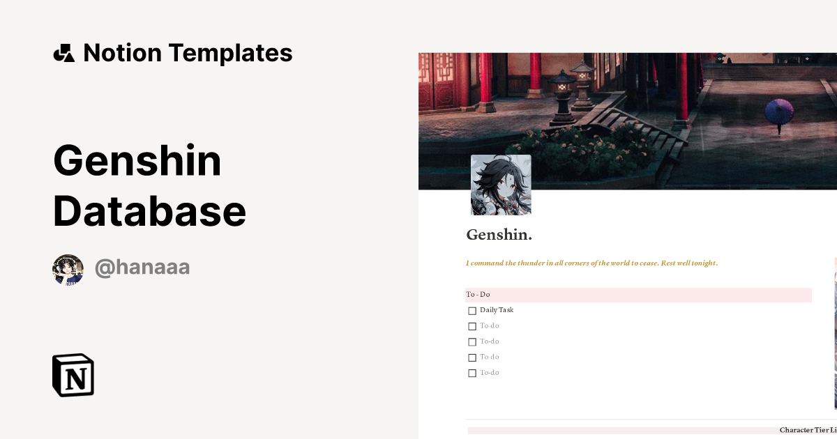 Genshin Database Template by Hanaa | Notion Marketplace