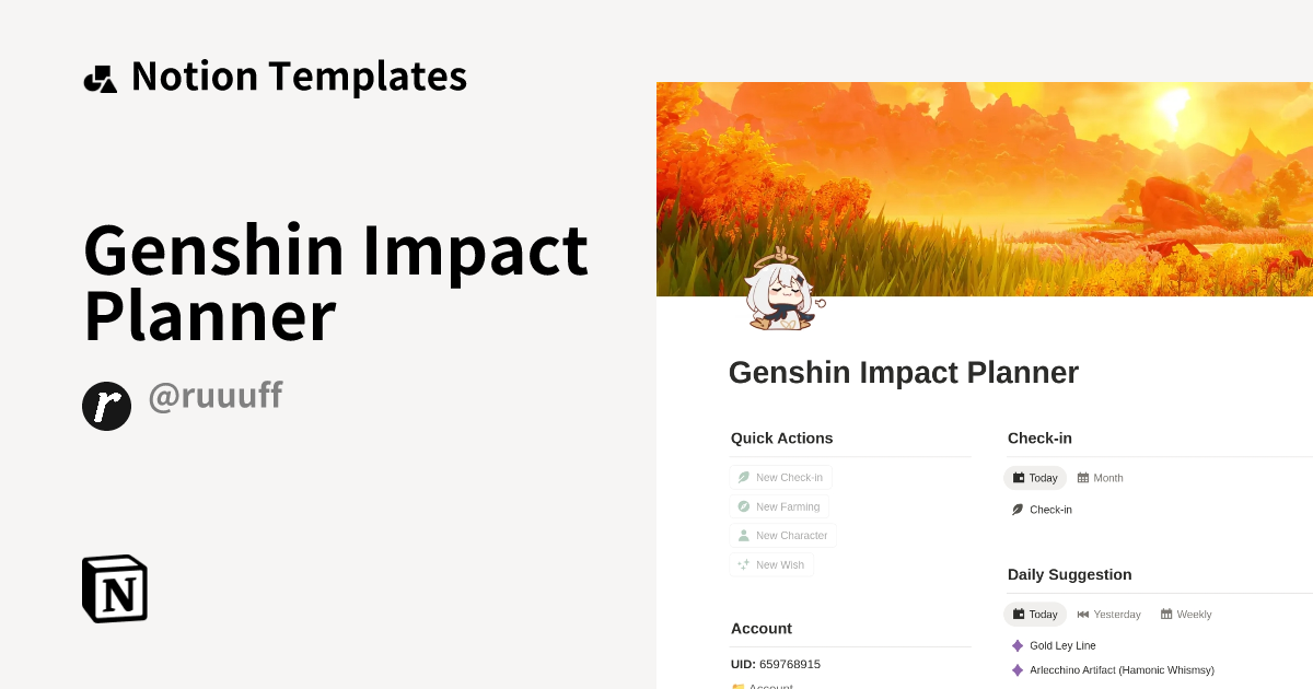 Genshin Impact Planner Template | Notion Marketplace