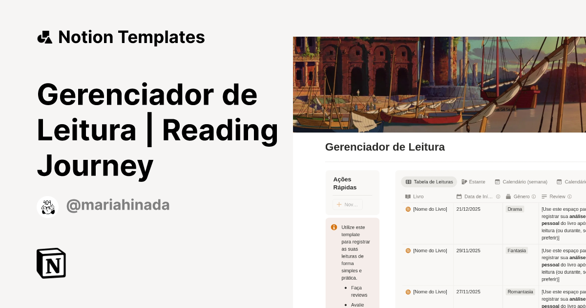 Gerenciador de Leitura | Reading Journey Template | Notion Marketplace